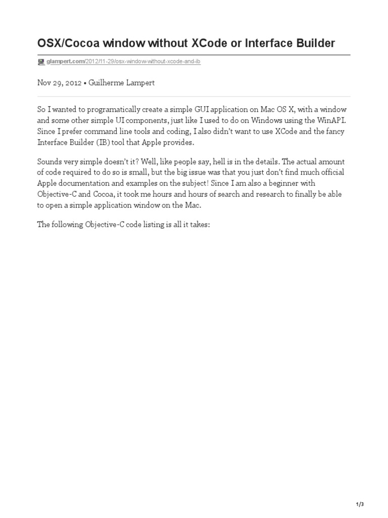 OSXCocoa Window Without XCode or Interface Builder | PDF | Cocoa (Api) | Xcode