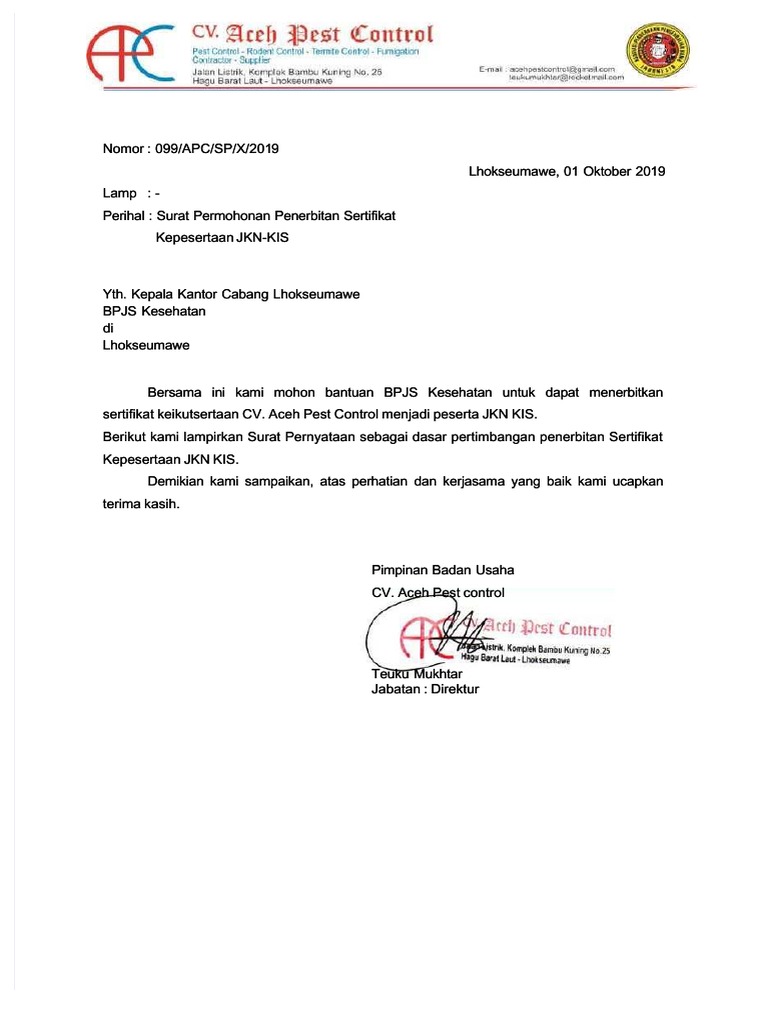 Surat Permohonan Bpjs | PDF