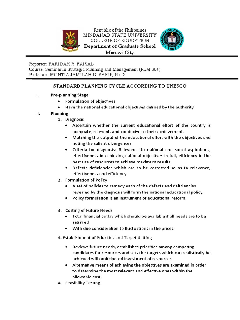 Standard Planning Cycle | PDF | Policy | Business