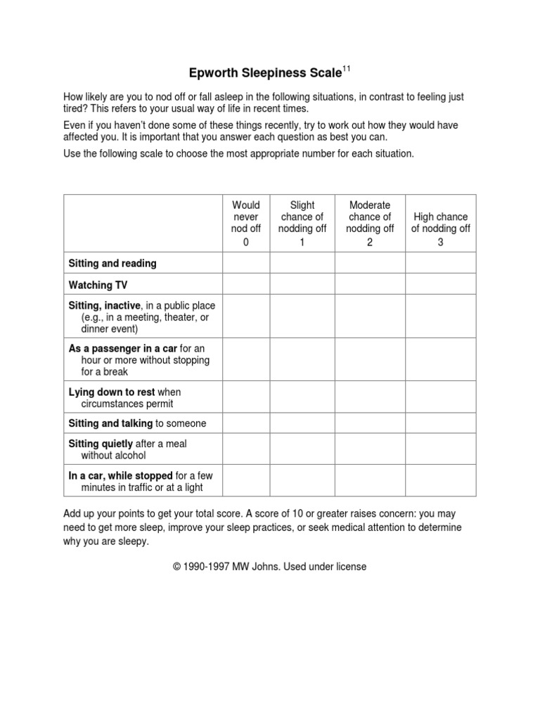 Epworth Sleepiness Scale | PDF | Self-Improvement