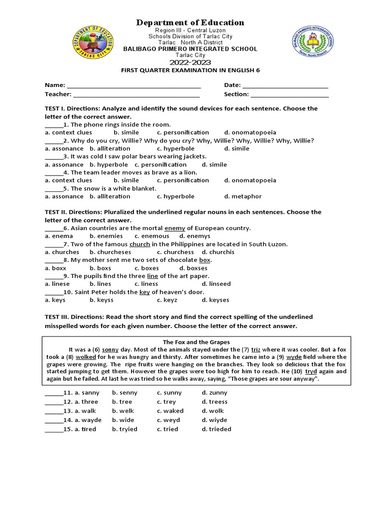 Pt English 6 Q1 Pdf Linguistics
