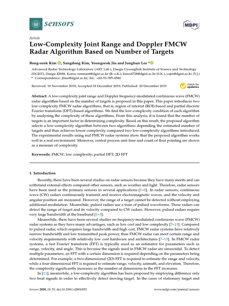 3-Low-Complexity Joint Range and Doppler FMCW Radar Algorithm Based On Number of Targets | PDF ...