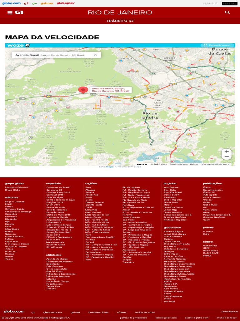 Radar G1 - Mapa Da Velocidade Do Trânsito Agora No Rio de Janeiro - G1 ...