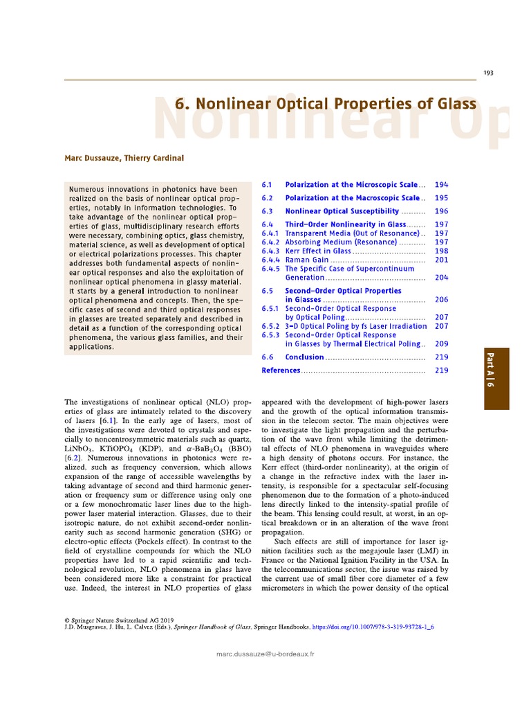 Non Linear Optical Properties of Glass | PDF