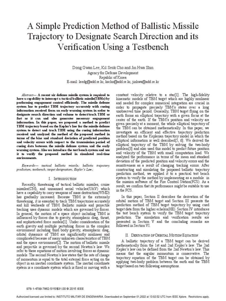 A Simple Prediction Method of Ballistic Missile Trajectory To Designate ...