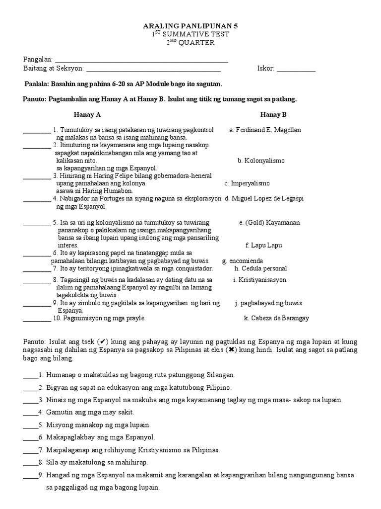 AP 5 - Q2-SM1 Week 1-3 | PDF