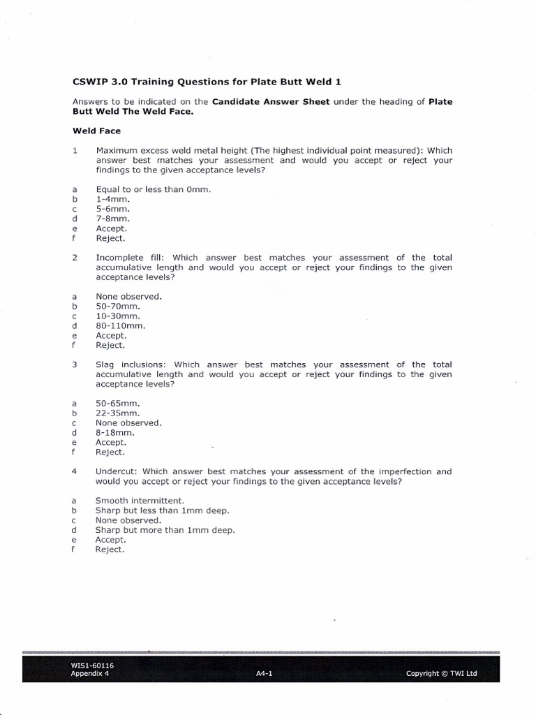 CSWIP 3.0 Plate Butt Weld Exam Questions | PDF