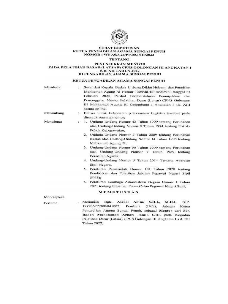 Contoh SK Mentor | PDF