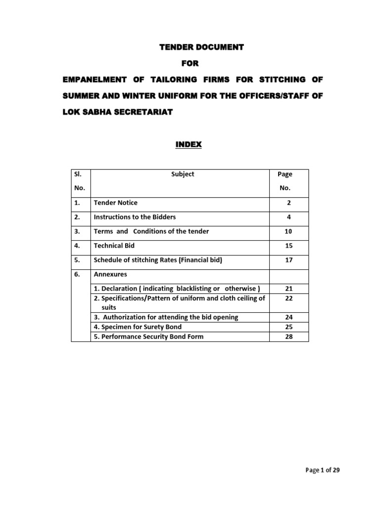 Tender Document - Stitching of Uniform | PDF | Payments | Surety