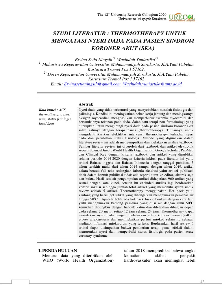 Studi Literatur Thermotherapy Untuk Mengatasi Nyeri Dada Pada Pasien Sindrom Koroner Akut (Ska ...