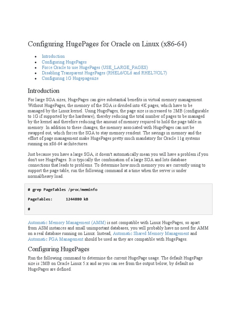 Configuring HugePages For Oracle On Linux (x86-64) | PDF | Databases | Computing
