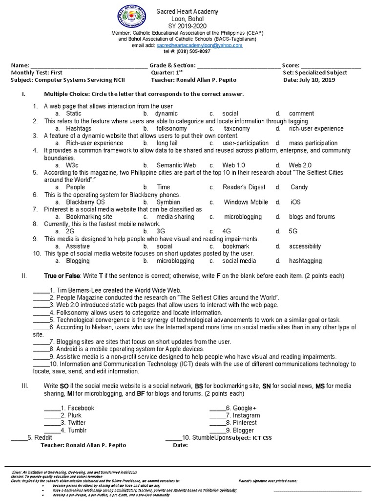 Official Exam Questionnaire Shs Specialized | PDF | Websites | World ...