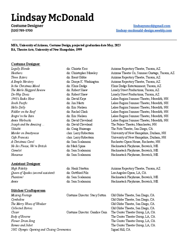 Lindsay Mcdonald Resume 2022 3 | PDF | Oral Literature | Performing Arts