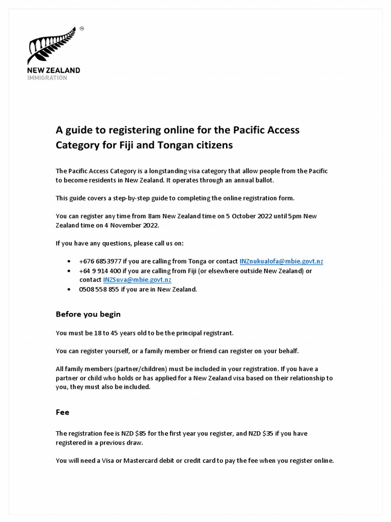 PAC Registration Guide For Fiji and Tonga | PDF | Visa Inc. | Birth ...