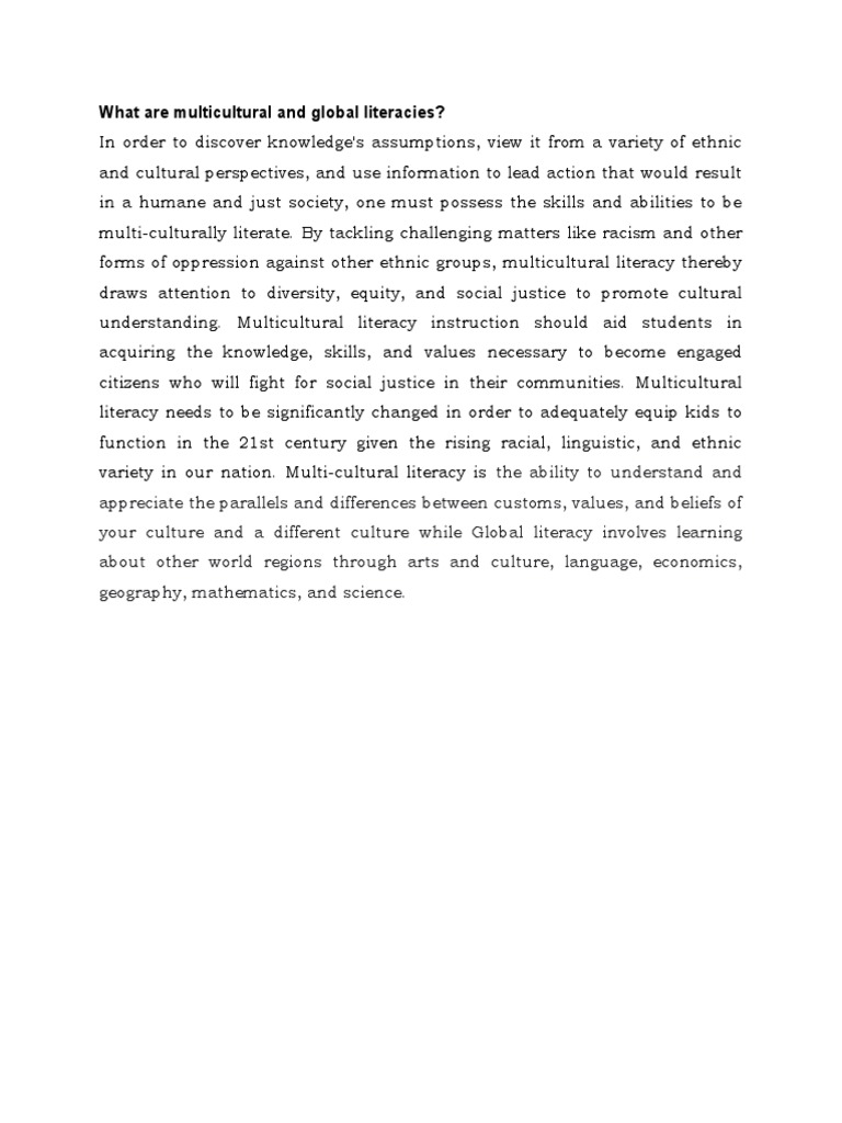 Multicultural Literacy for Students | PDF