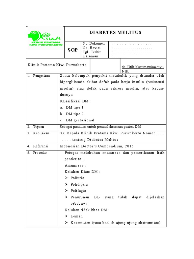 SOP Penatalaksanaan Diabetes Melitus | PDF | Pengembangan Diri ...