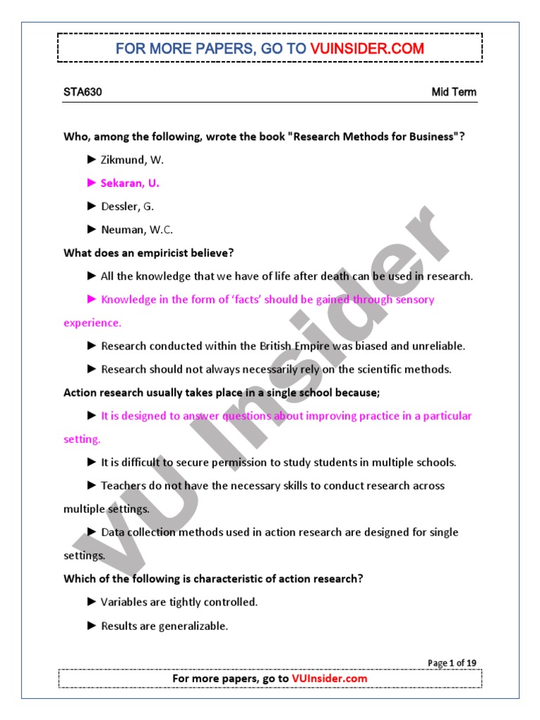STA630 Mid Term Past Papers Mega File | PDF | Hypothesis | Validity ...
