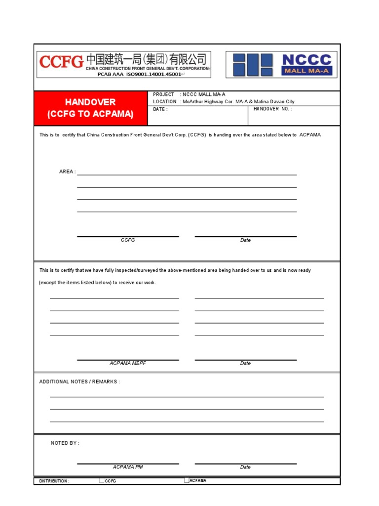 Construction Handover Notice | PDF