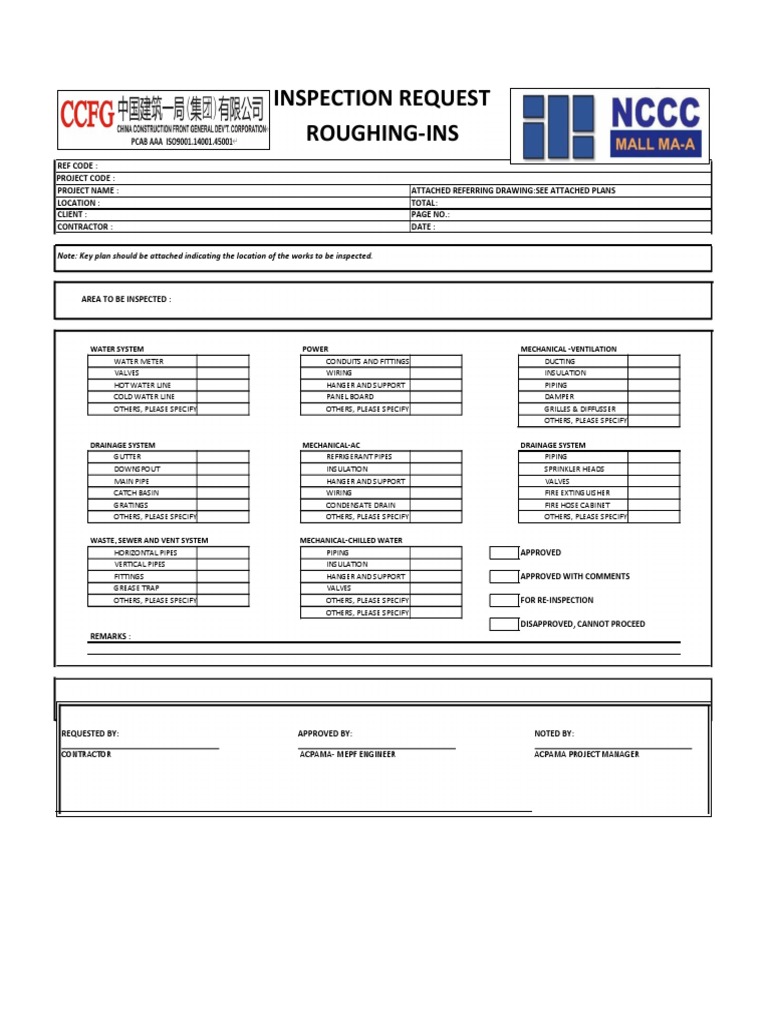 Inspection Request Roughing Ins | PDF | Storm Drain | Pipe (Fluid Conveyance)