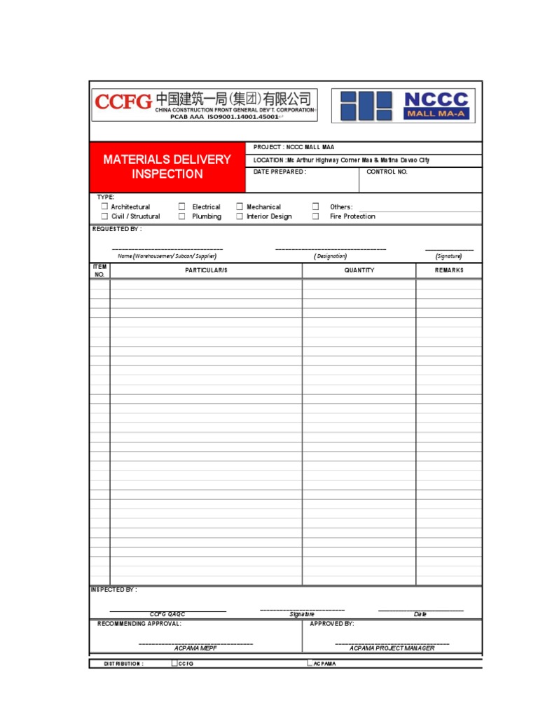 Materials Delivery Inspection | PDF