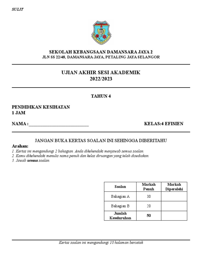 Cover UASA PENDIDIKAN KESIHATAN TAHUN 4 | PDF