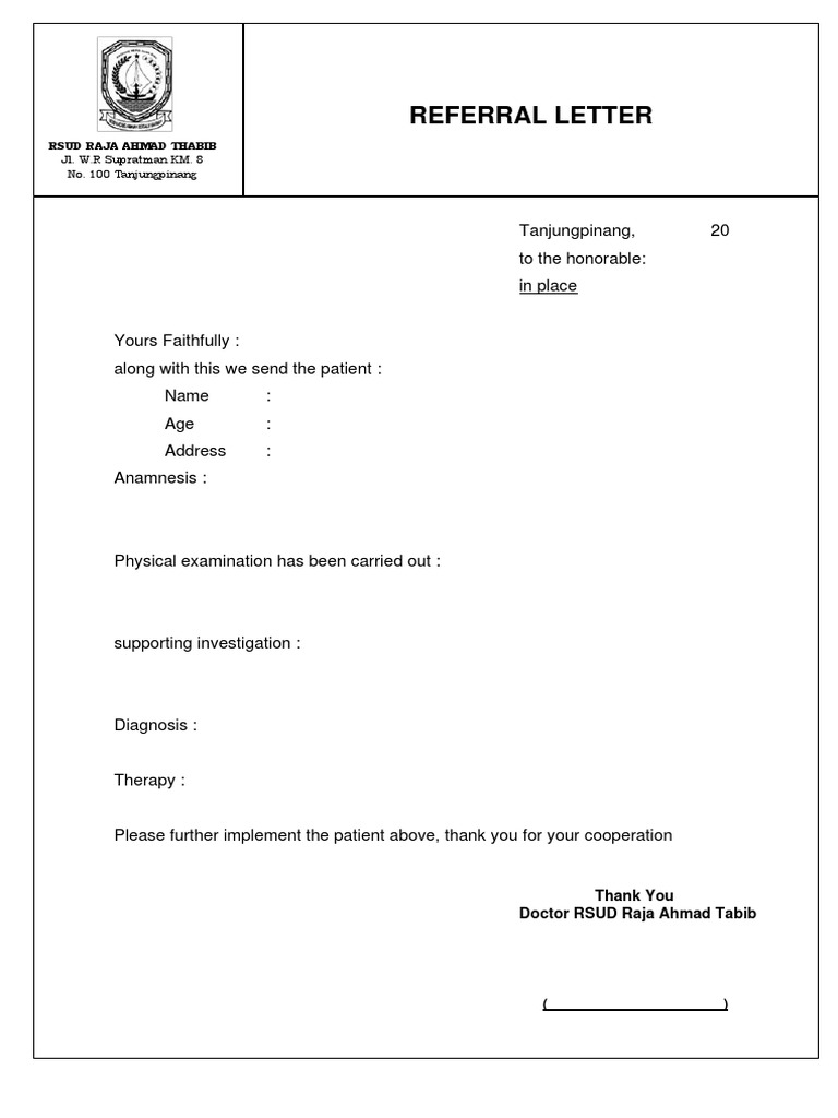 Referral of Patient with [Diagnosis] from RSUD Raja Ahmad Tabib ...