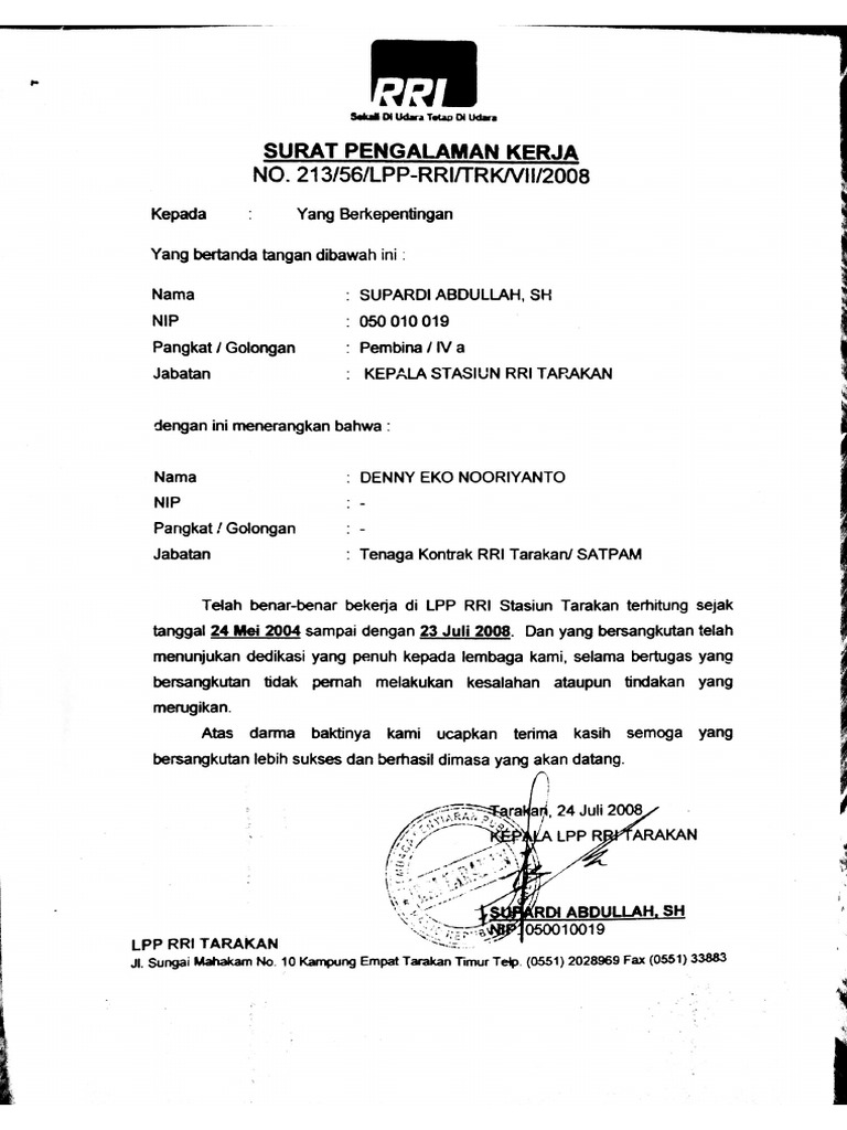 Pengalaman Kerja RRI | PDF