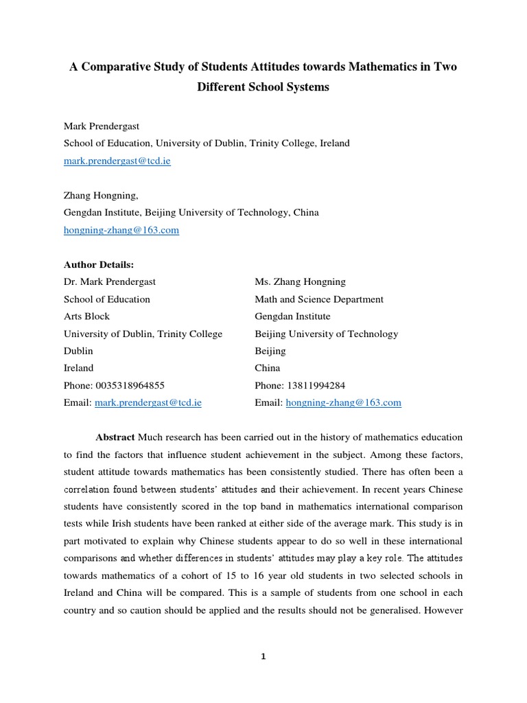 A Comparative Analysis of Attitudes Towards Mathematics Among Irish and Chinese Secondary School ...