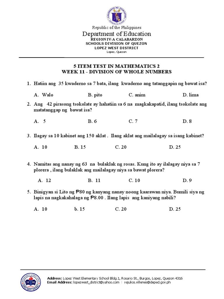 Grade 2 - Week 12 - Division | PDF