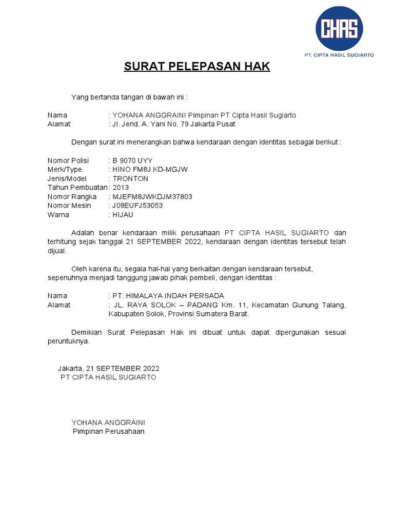Surat Pelepasan Hak 6 | PDF