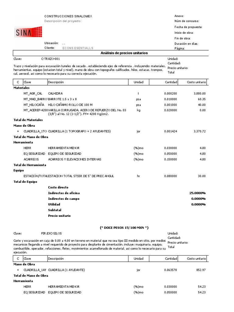 0002 Precios Unitarios Barda Perimetral V.001 | PDF | Economias ...