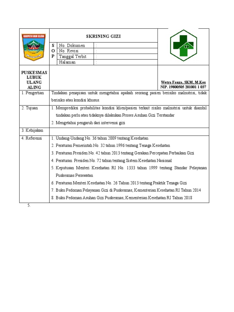 SOP 3. Skrining Gizi | PDF