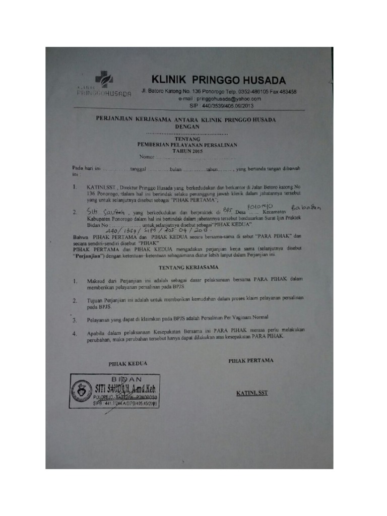 Contoh Perjanjian Kerjasama Bidan | PDF