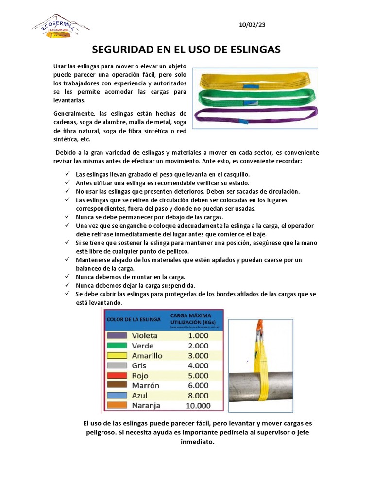 Seguridad en El Uso de Eslingas | PDF