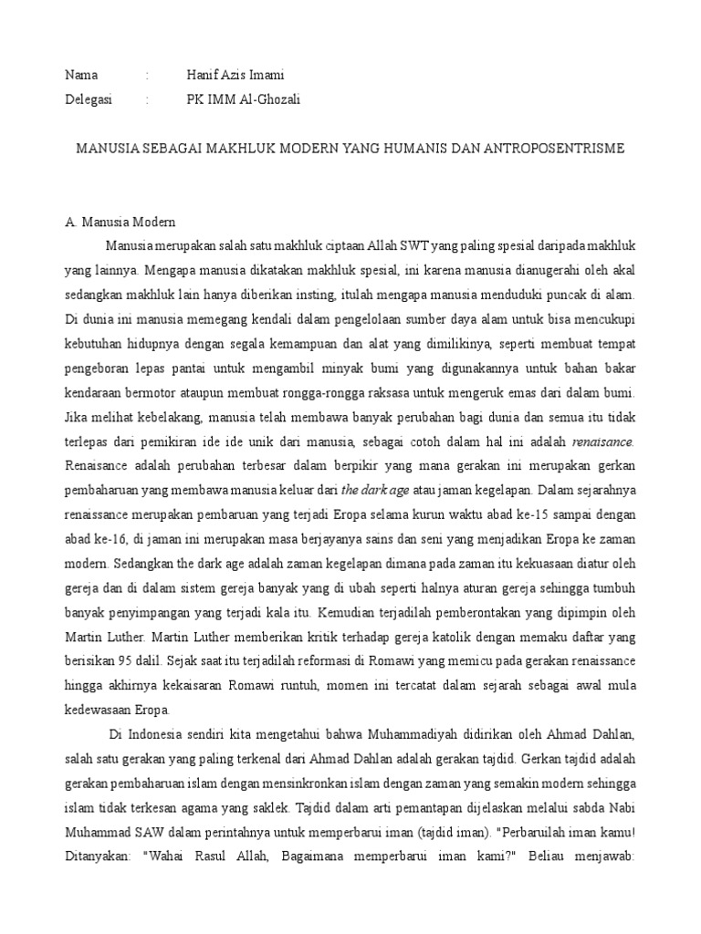 Manusia Modern Dan Antroposentrisme | PDF