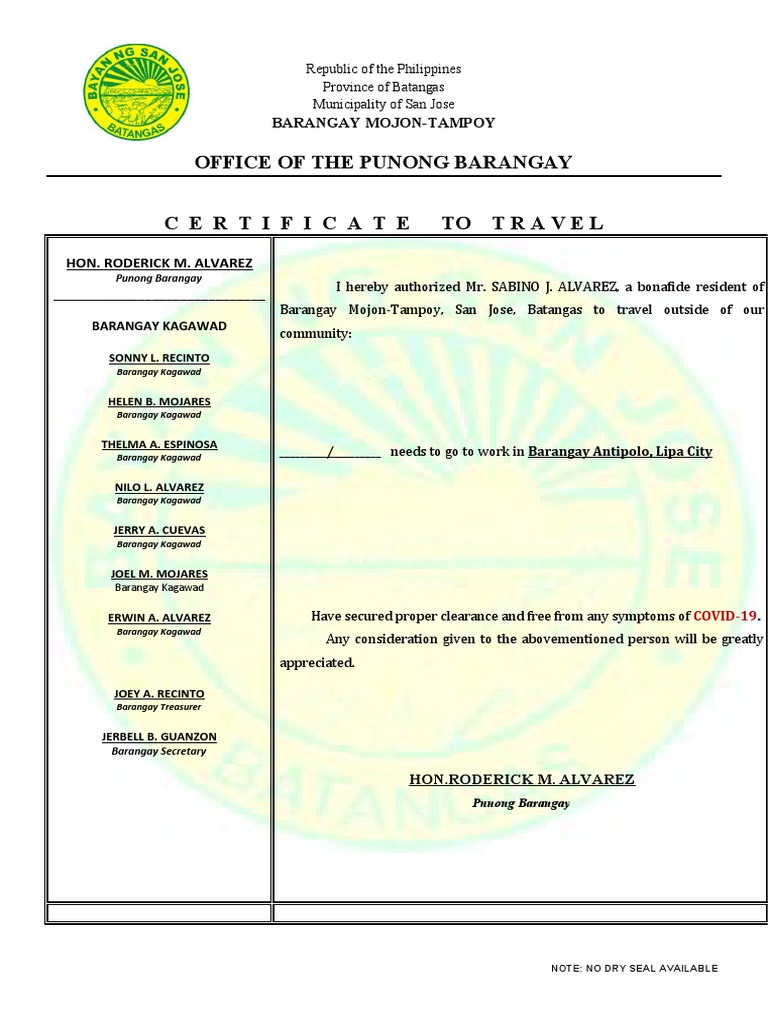 Certificate To Travel | PDF