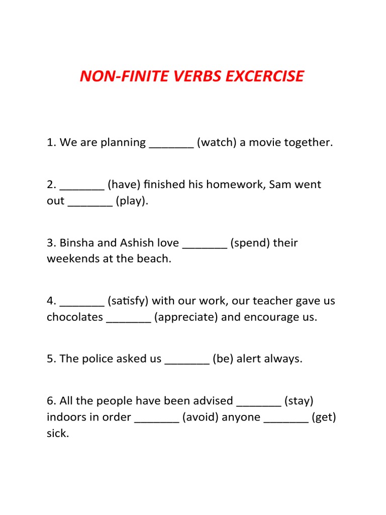 Non-Finite Verbs Excercise | PDF