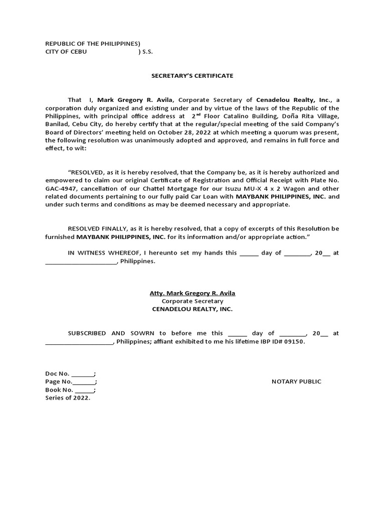 Board Resolution For Maybank | PDF