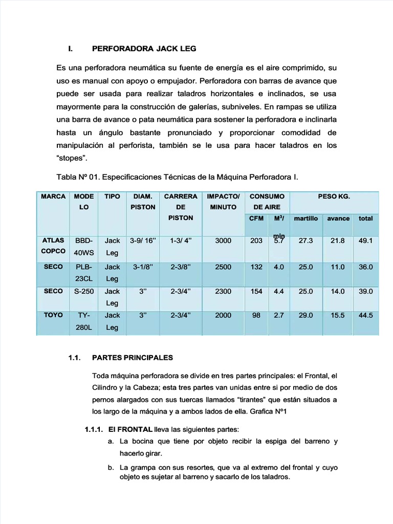 PDF Perforadora Jack Leg - Compress | PDF | Perforación | Pistón