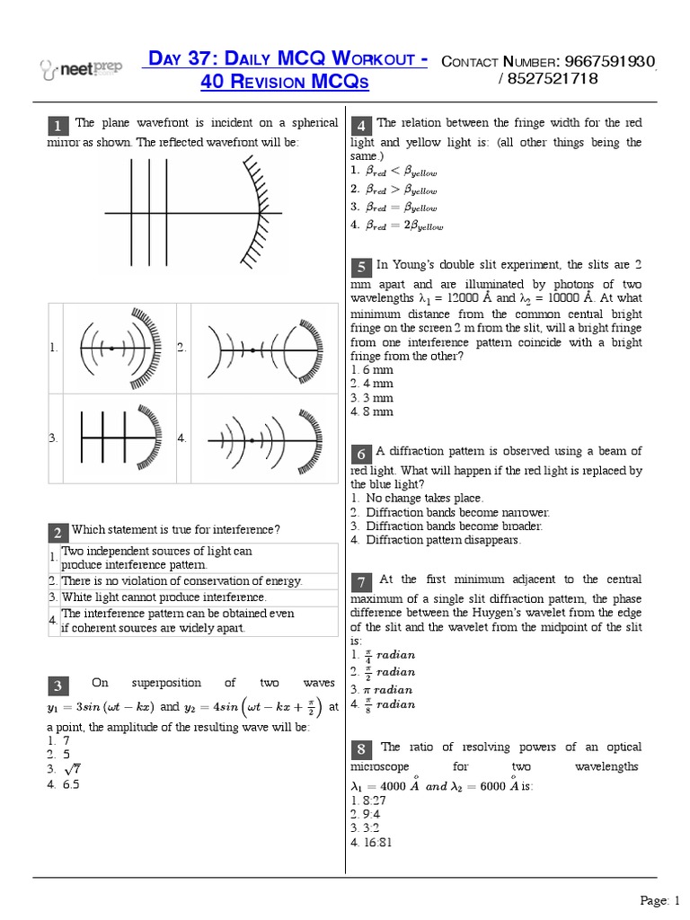 Day 37 - Daily MCQ Workout - 40 Revision MCQs | PDF | Diffraction | Immunology