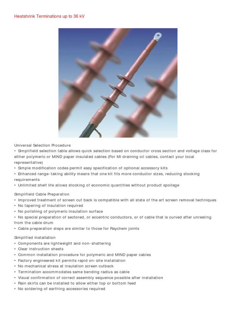 RAYCHEM Heatshrink Terminations Up To 36 KV | PDF | Insulator ...