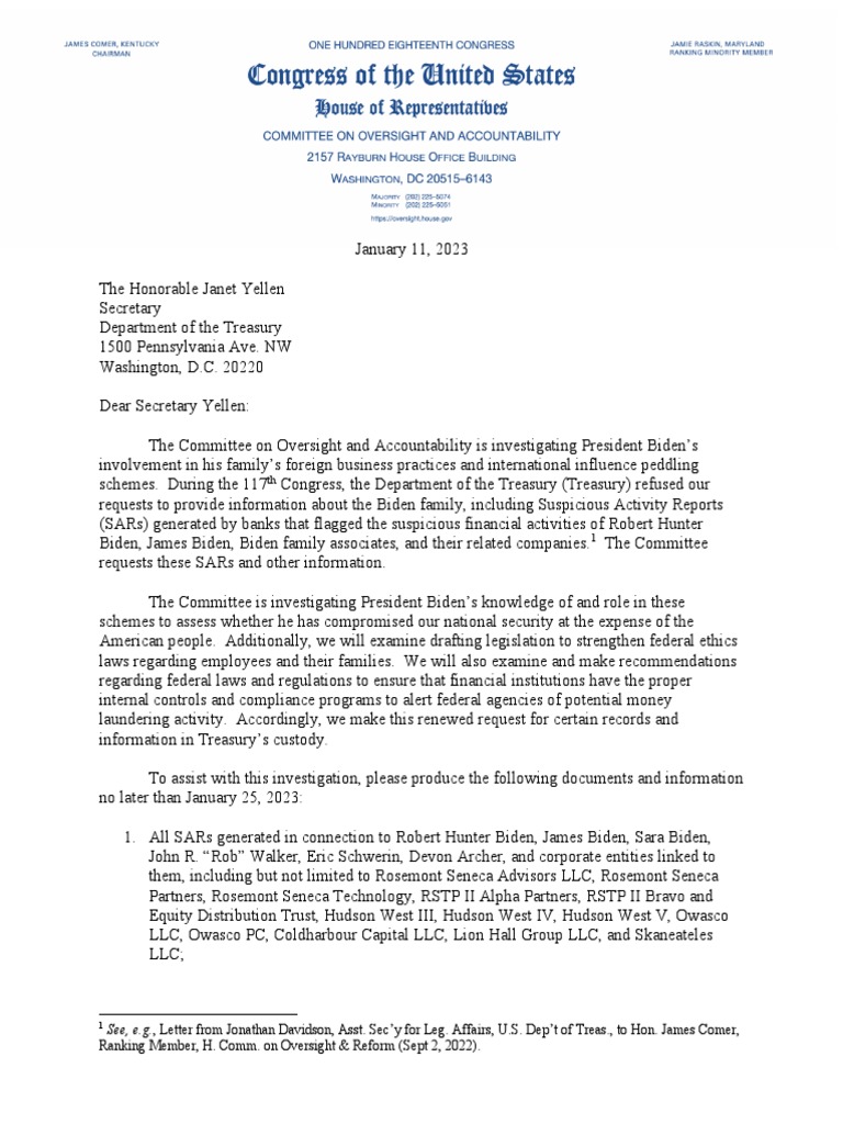 2023-01-11 Letters From Comer | PDF | United States House Of ...