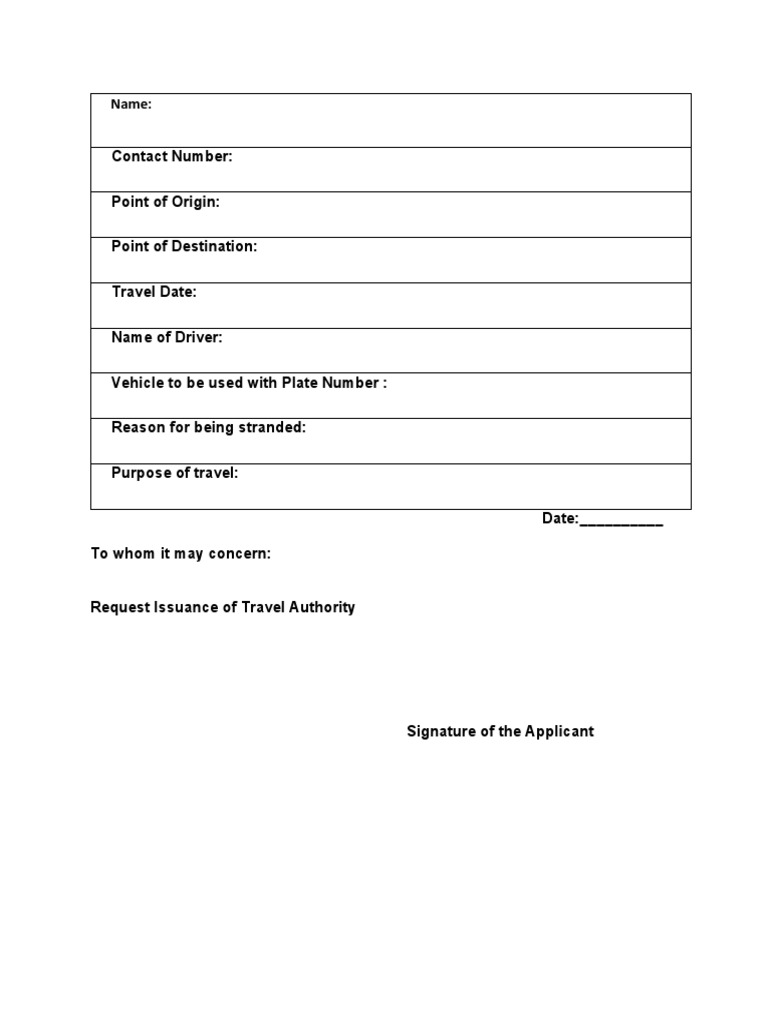 Request Issuance of Travel Authority | PDF