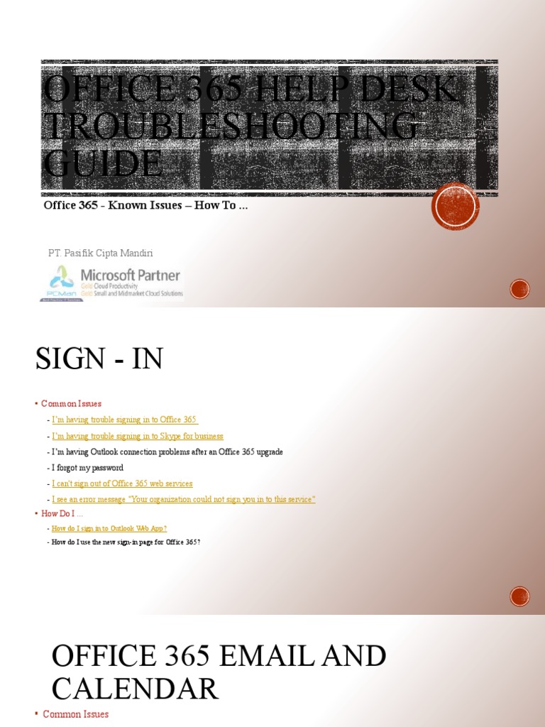 Office 365 Help Desk Troubleshooting Guide | PDF | Microsoft Office ... Office 365 Help Desk Troubleshooting Guide | PDF | Microsoft Office ...