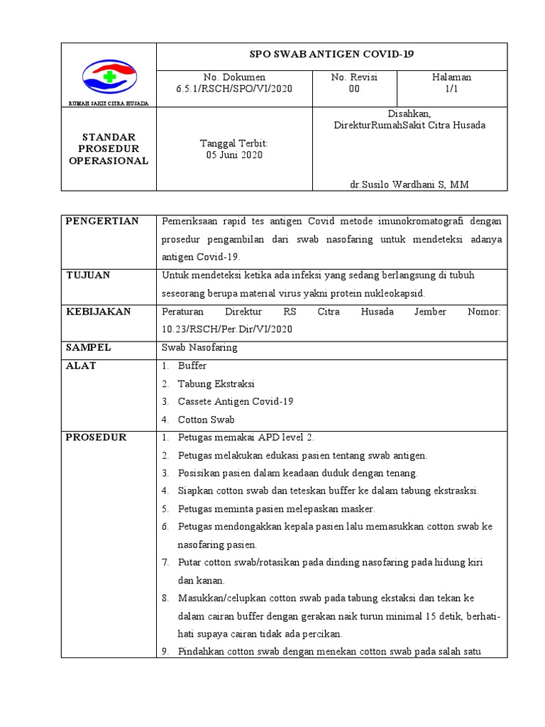 Sop Swab Antigen Covid-19 | PDF | Sains & Matematika