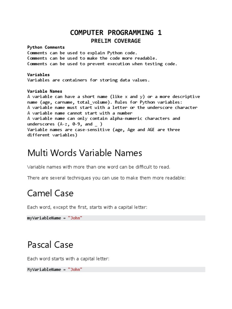 Comprog 1 Prelim Coverage Pdf Data Type Integer Computer Science