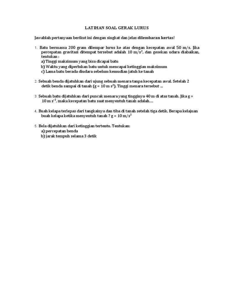 Latihan Soal Gerak Lurus | PDF