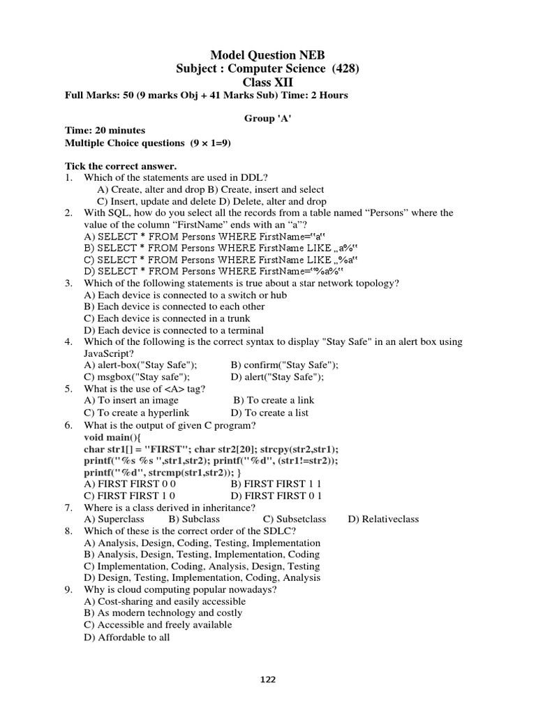 Computer Science Model Questions | PDF | Programming | Computer Program