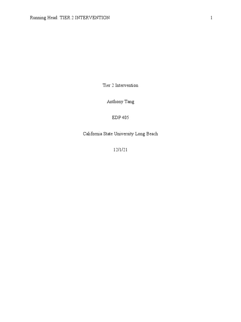 Tier 2 Intervention Paper-Anthony Tang | PDF | Behavior | Behavior ...