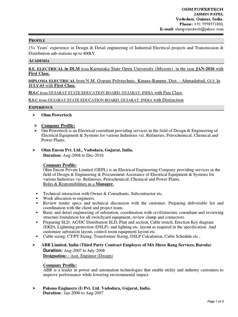 OHM Powertech: Electrical Engineering Profile | PDF | Electrical ...